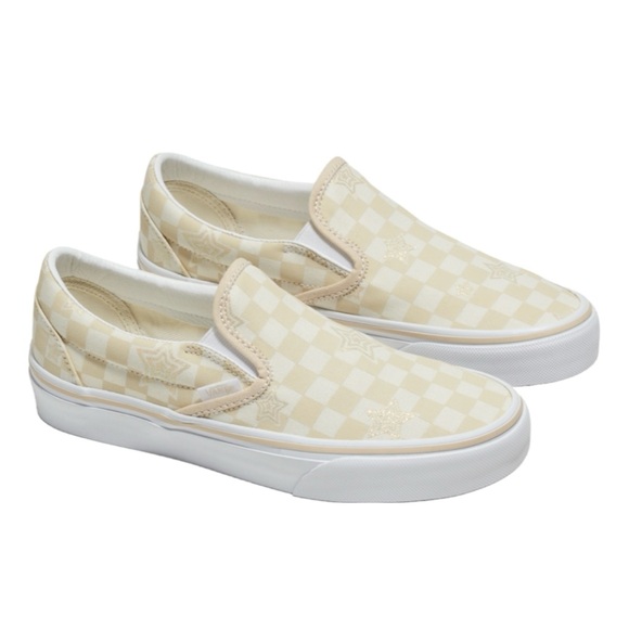 Vans | Shoes | Nwt Vans Classic Slipon Checkerboard Stars Tan Szw 85 M ...
